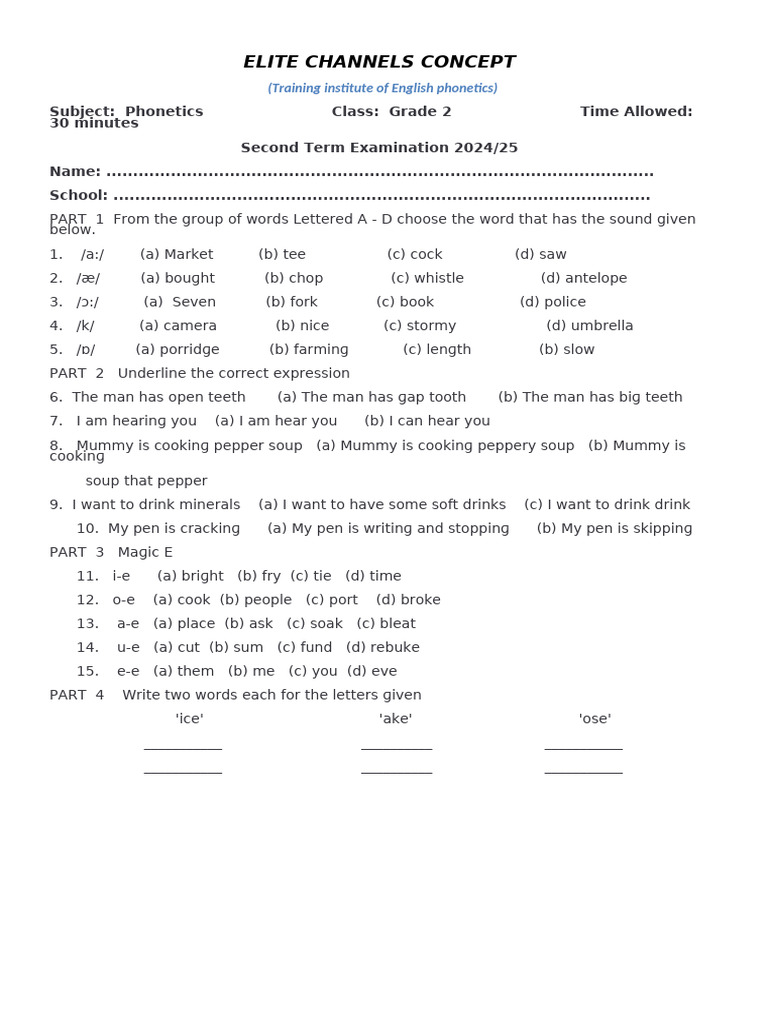 Basic 2 Phonics Second Term | PDF