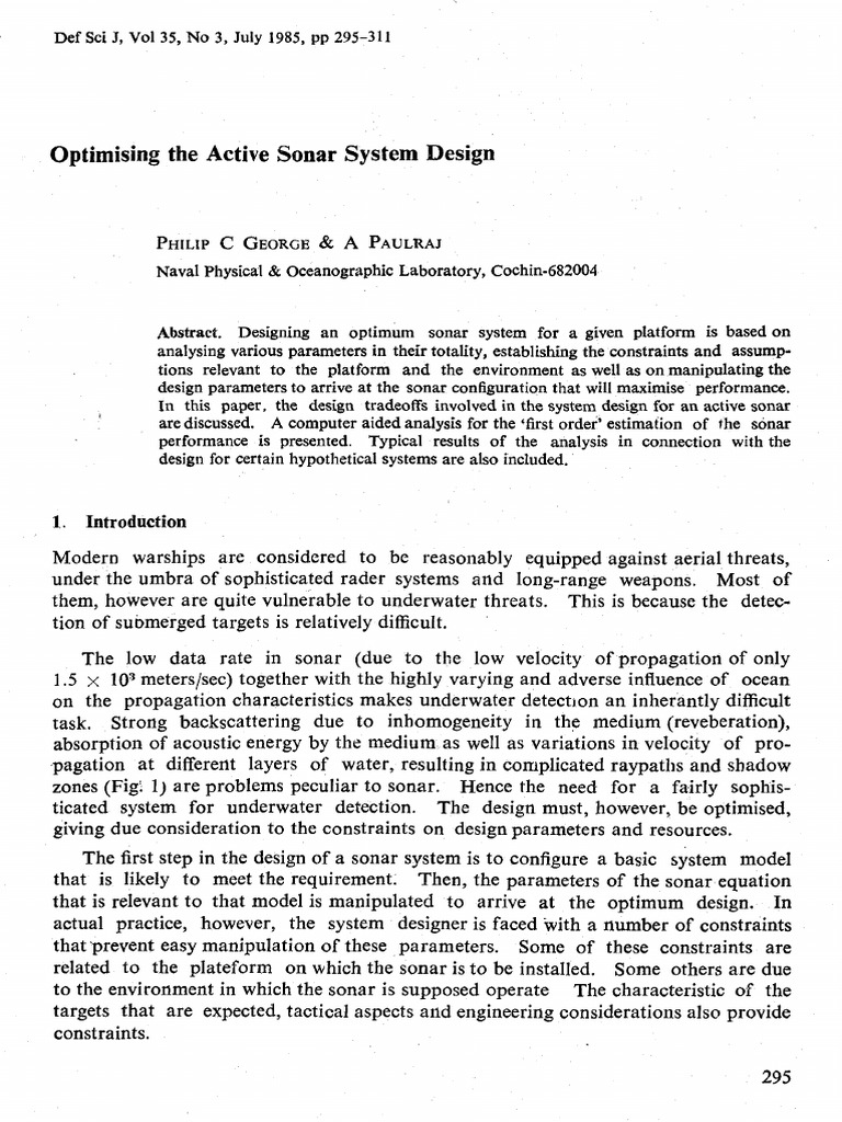 Optimising the Active Sonar System Design | PDF | Sonar | Bandwidth ...