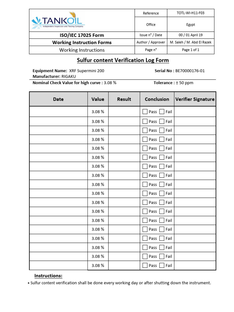 TOTL-WI-F01 High Sulfur Content | PDF