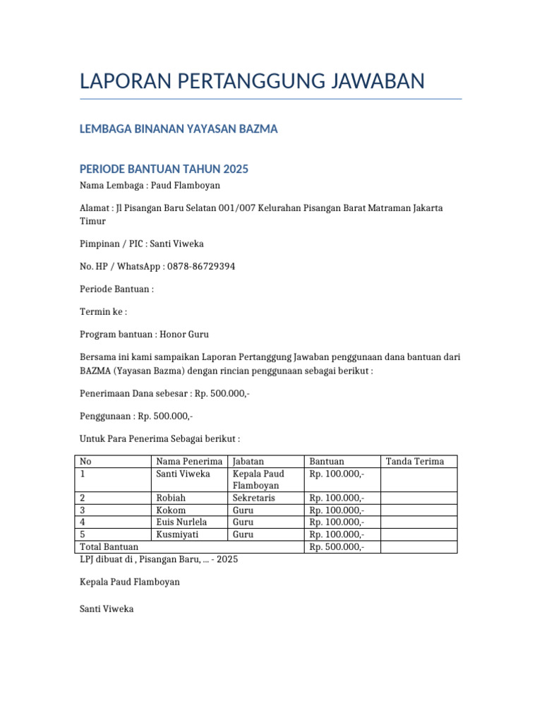 Laporan Pertanggung Jawaban 2025 | PDF