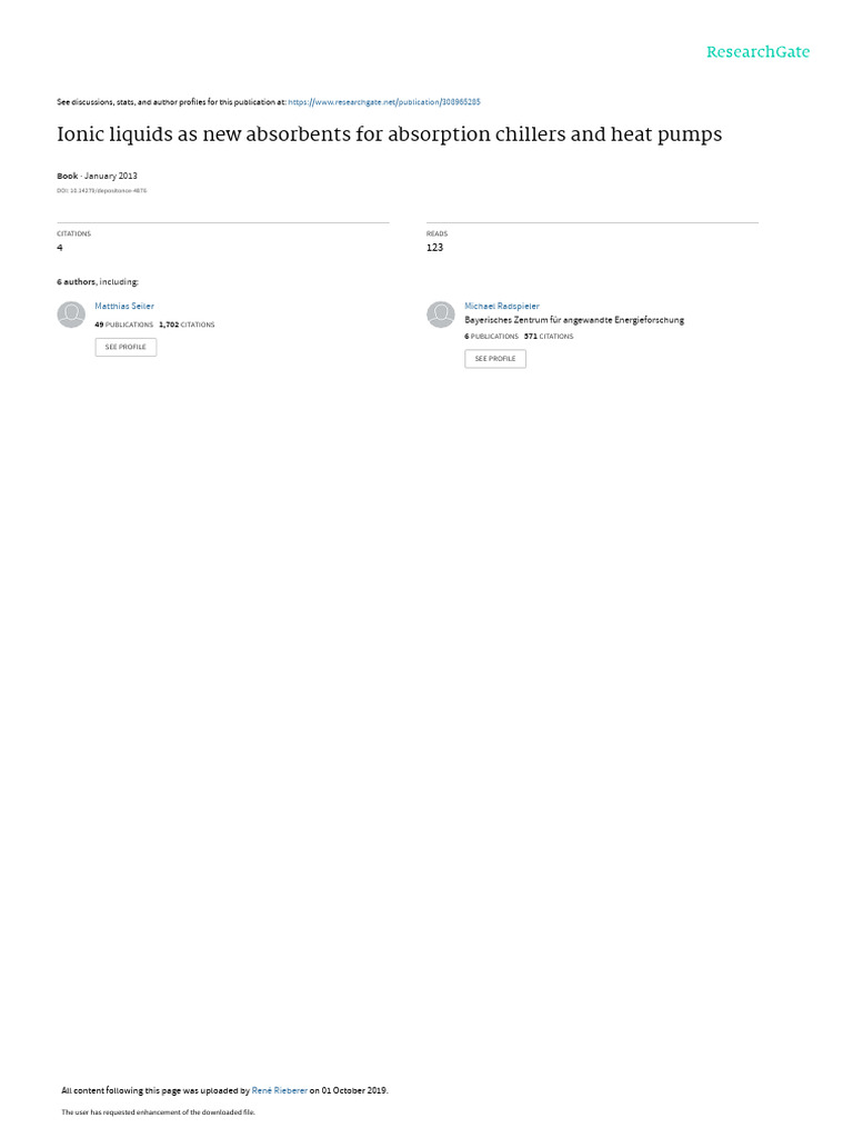 Ionic Liquids as New Absorbents for Absorption Chillers and Heat Pumps ...