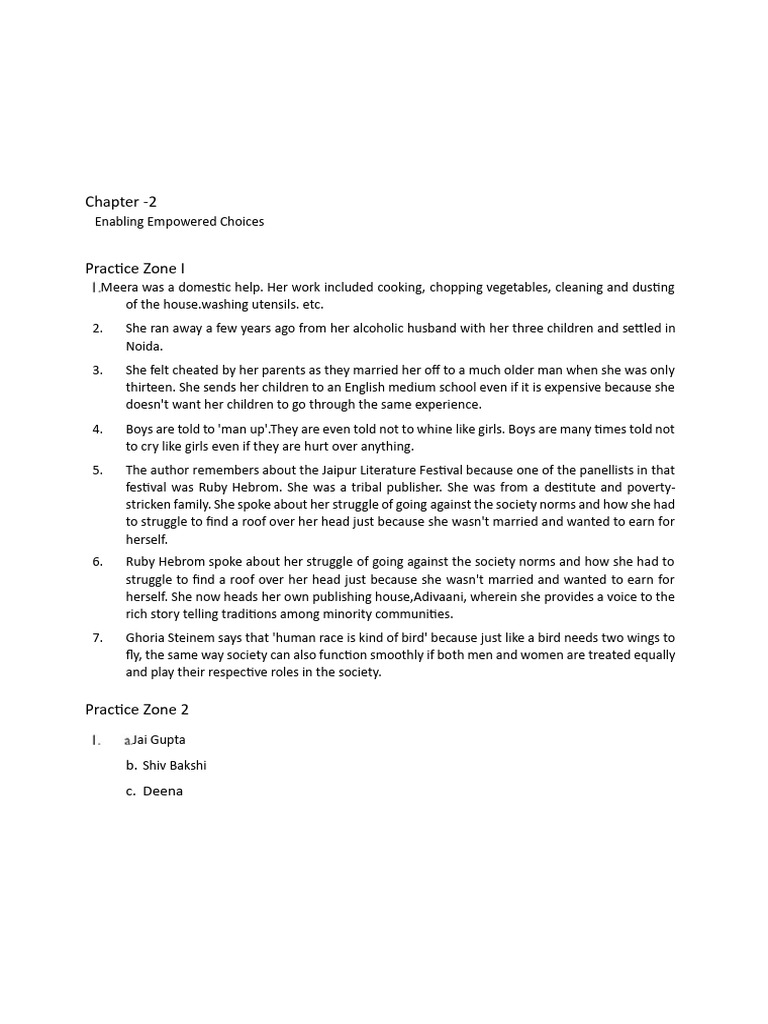 English Ch-2 Practice Zone (Discovering) | PDF