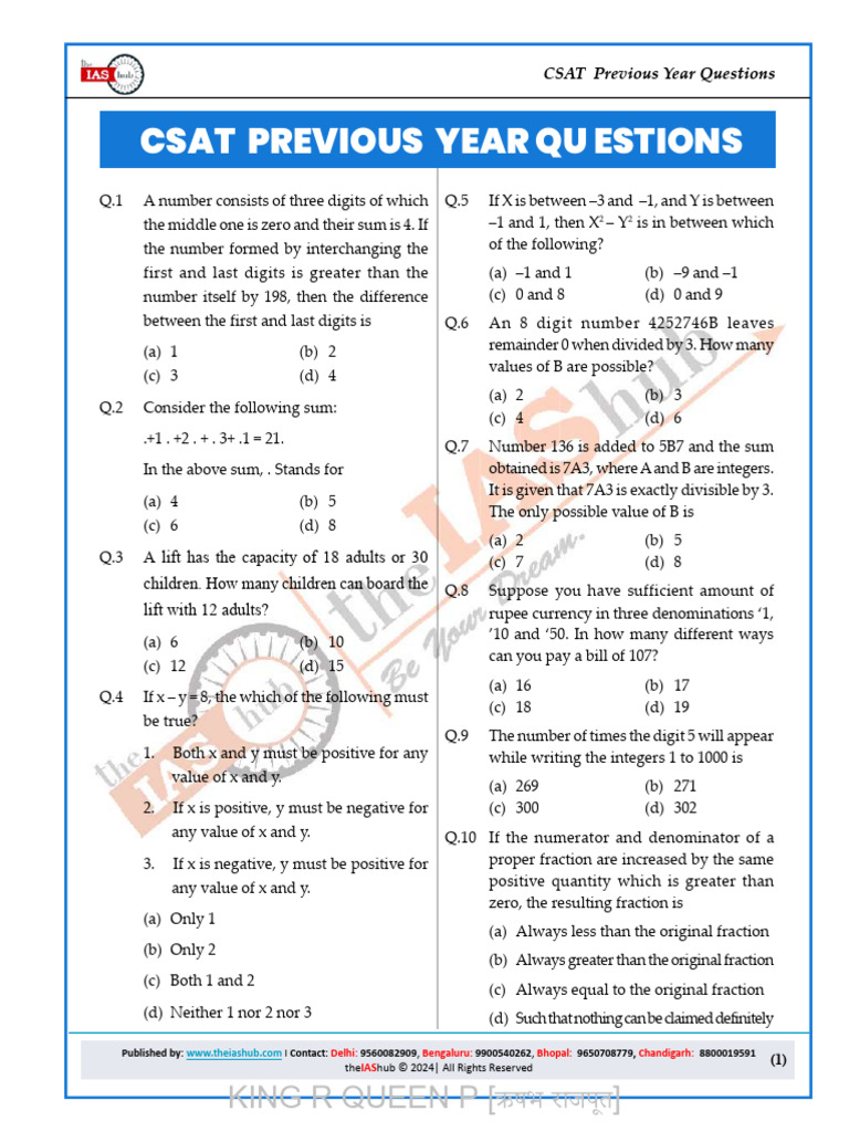 CSAT PYQs KING R QUEEN P | PDF | Numbers | Arithmetic