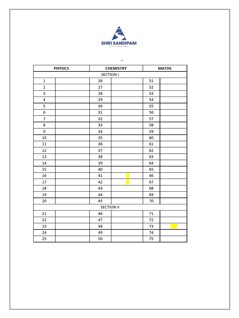 Answer Key (7 Aper 2025) 12th Jee Nurture Champion Test - 1606212 ...
