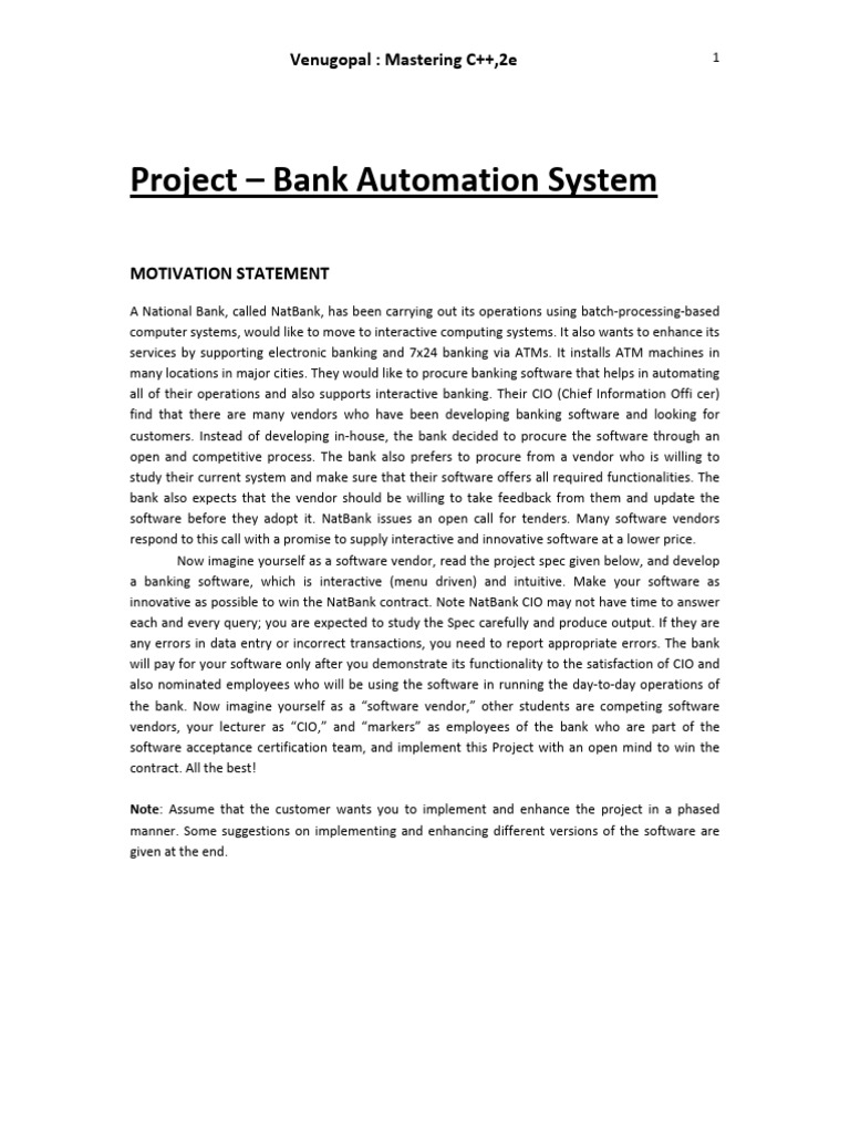 Bank Automation System Project Overview | PDF | Class (Computer ...