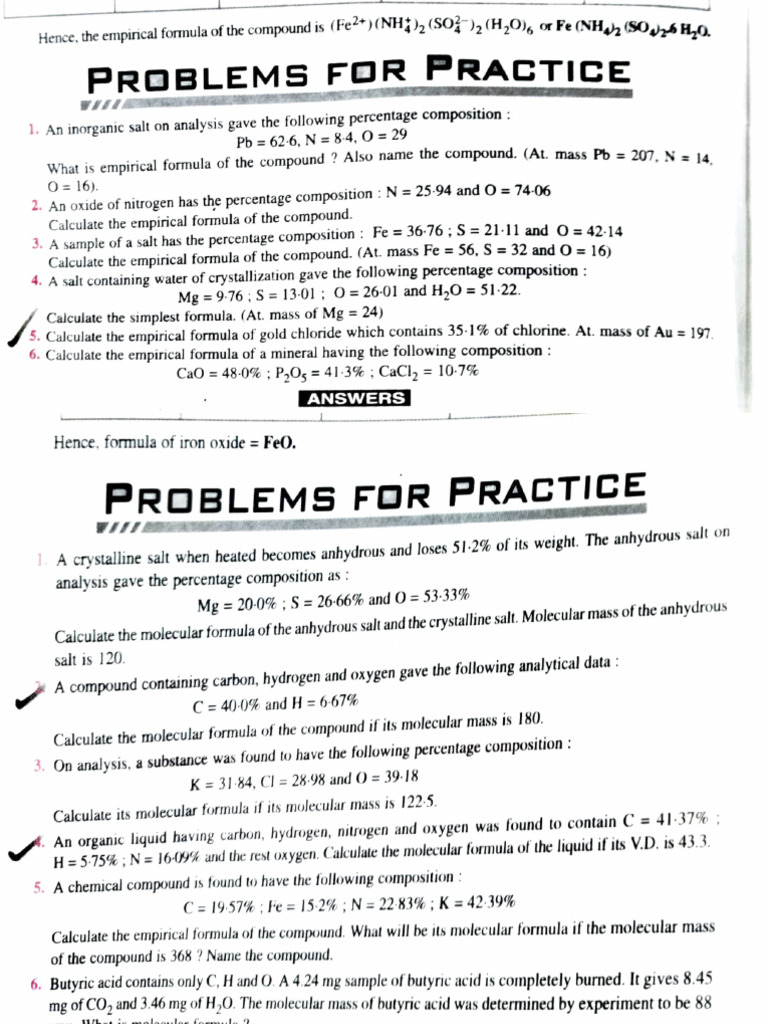 Empirical and Molecular Formula Assignment | PDF | Molecules | Salt (Chemistry)
