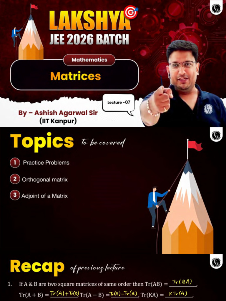 Matrices 07 - Class Notes - Lakshya JEE 2026 | PDF