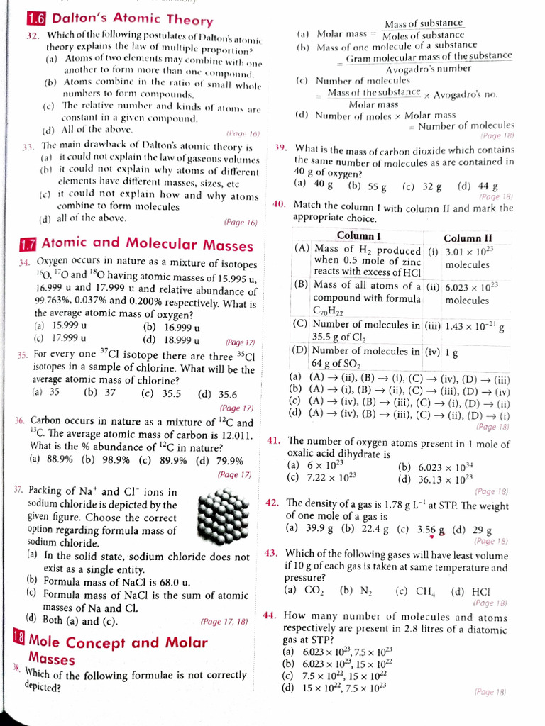 Objective Assignment 11 Some Basic Concepts of Chemistry | PDF | Mole (Unit) | Stoichiometry