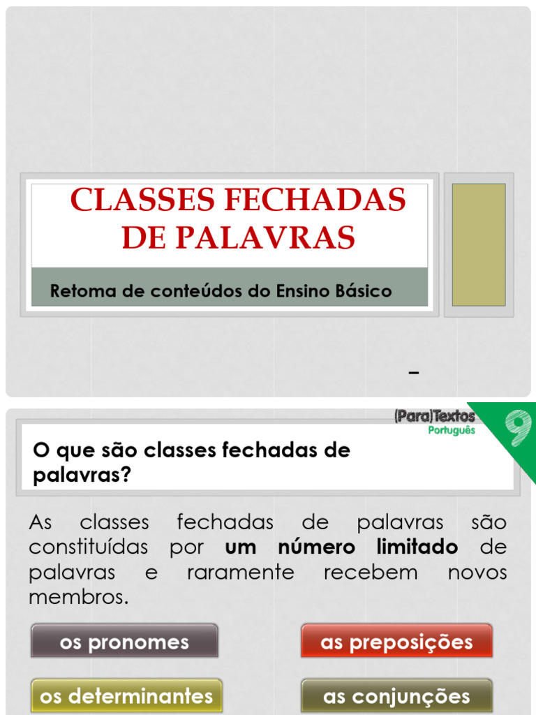 Classes de Palavras - Fechadas | PDF | Pronome | Unidades semânticas