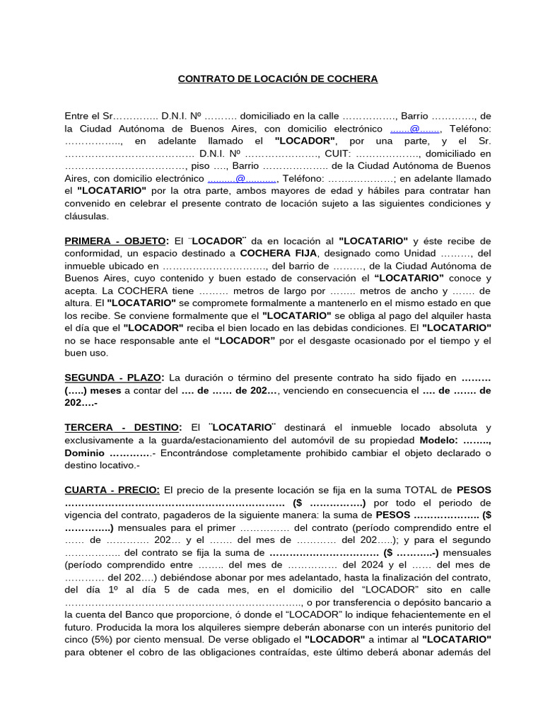 Contrato-de-locacion-de-Cochera | PDF | Ley común | Derecho privado