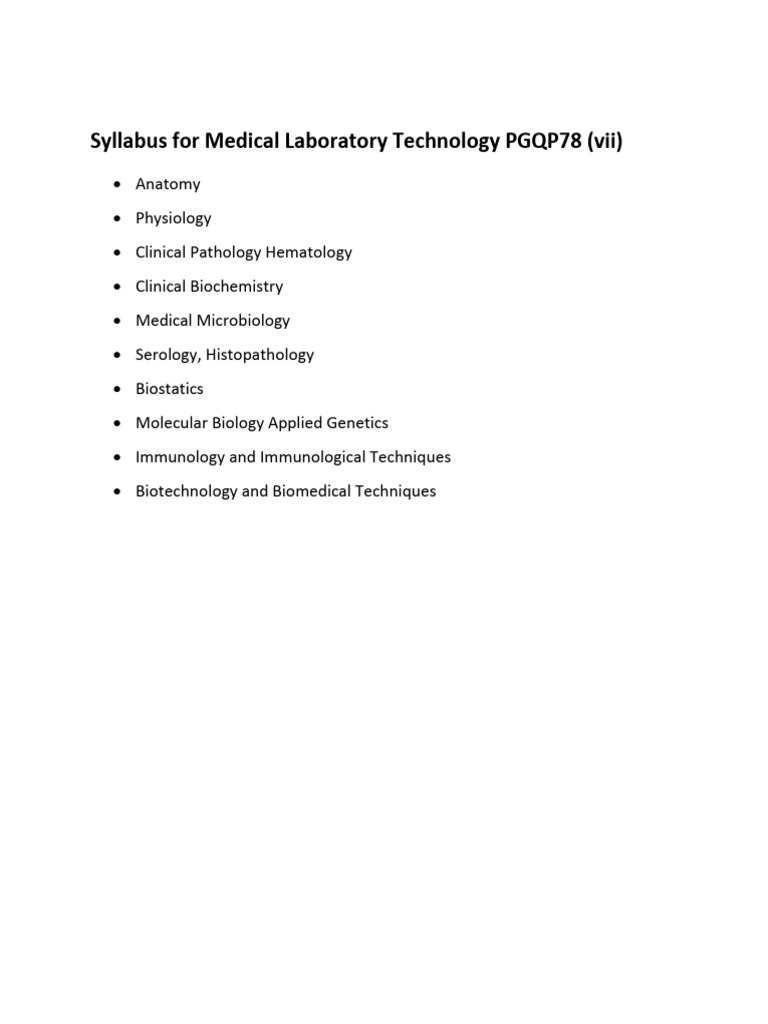 Syllabus For Medical Laboratory Technology PGQP78 (Vii) | PDF