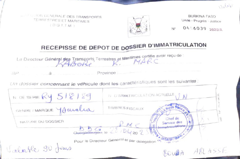 Dossier d'immatriculation | PDF