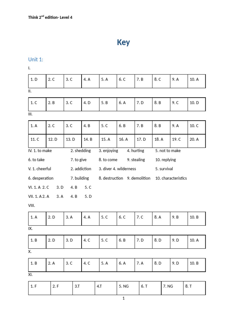 Think Level 4 Workbook Answers | PDF