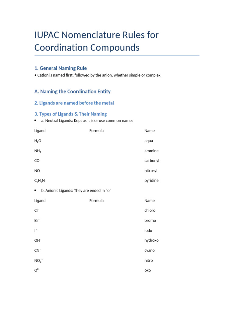 IUPAC Nomenclature Coordination Compounds | PDF | Ligand | Coordination Complex