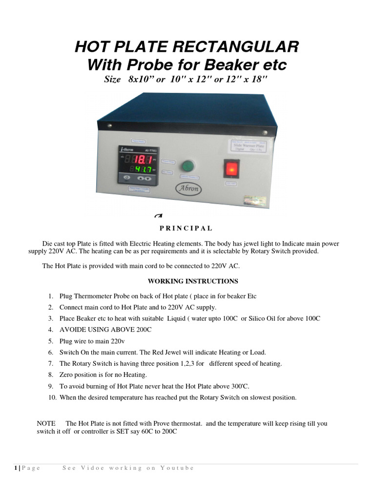 Manual Hot Plate Ractangular Digital With Probe Pic 2025 | PDF | Mains Electricity | Alternating ...