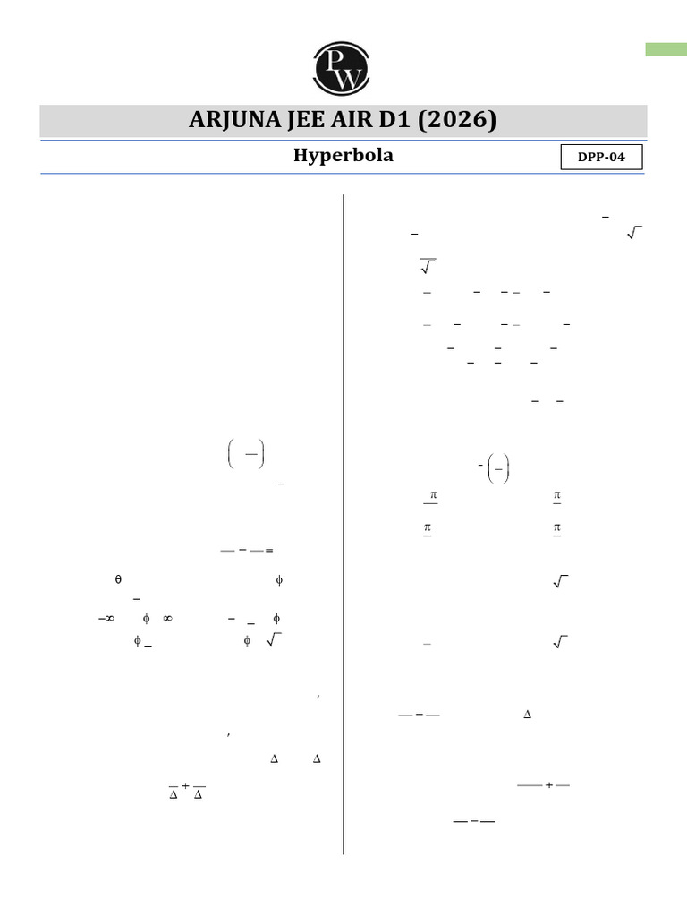 Hyperbola - DPP 04 (Extra DPP) - Arjuna JEE AIR D1 2026 | PDF | Algebraic Geometry | Classical ...
