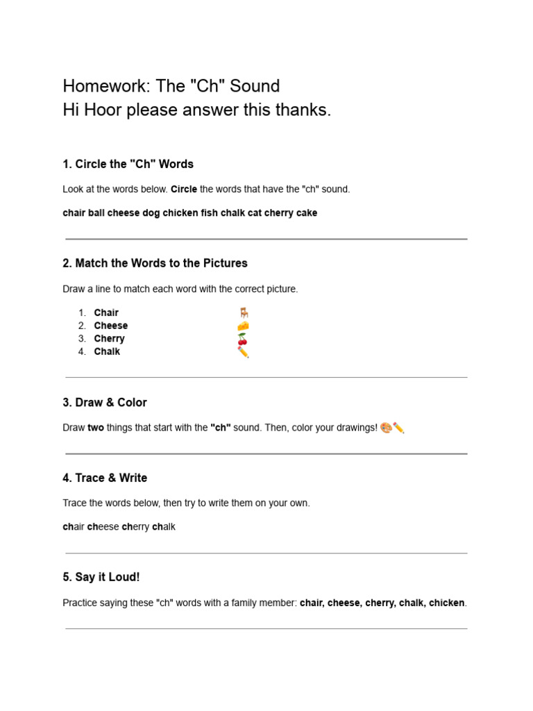 Homework The CH Sound | PDF