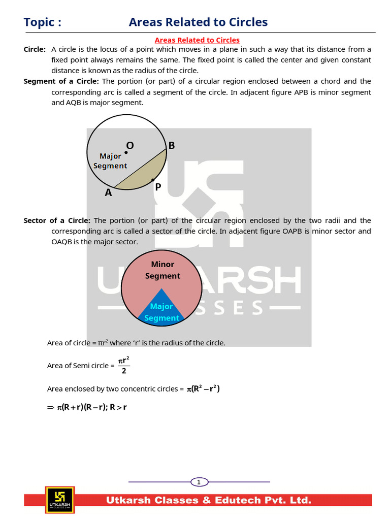 Areas Related To Circles | PDF | Circle | Area
