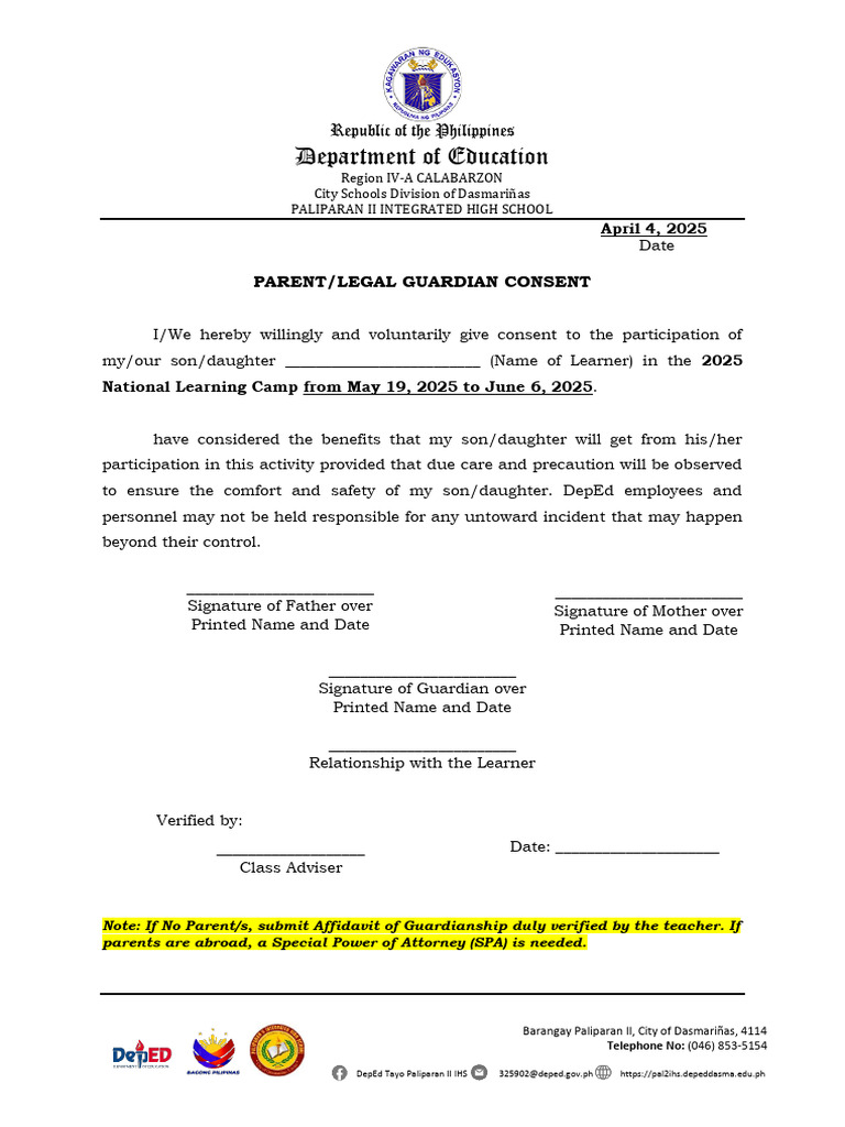 2025 NLC Parental Consent Form | PDF