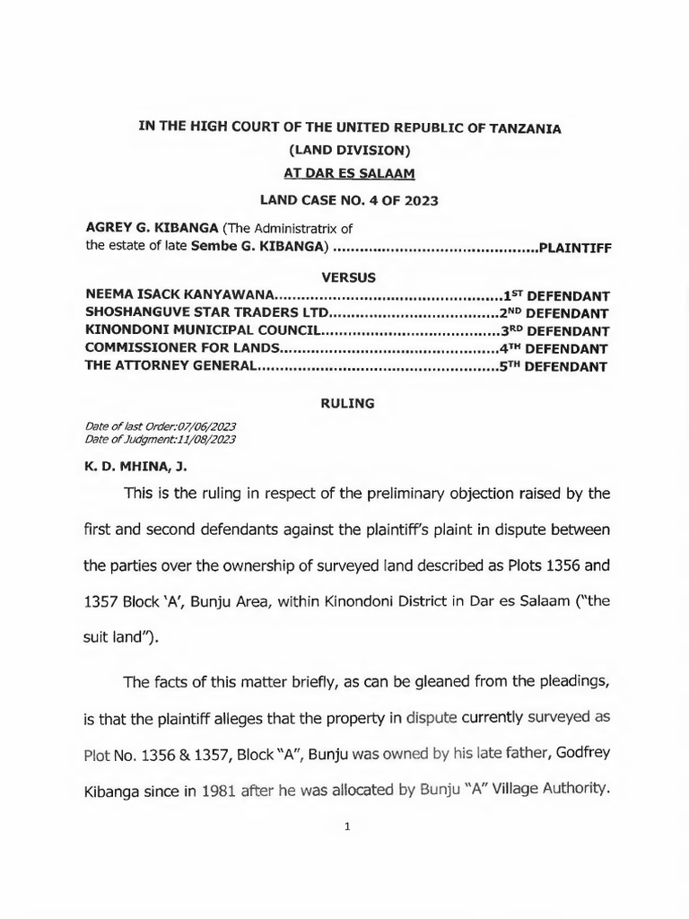 The Estate of Late Sembe G. KIBANGA ...