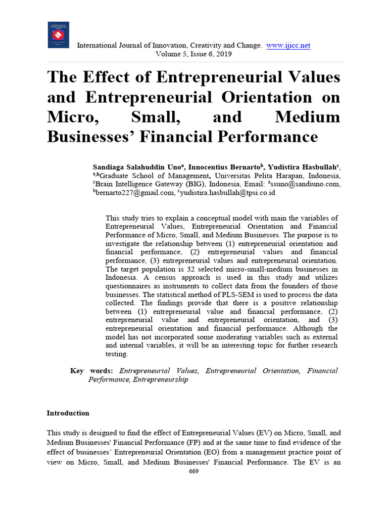 Entrepreneurial Values and Business Performance | PDF ...