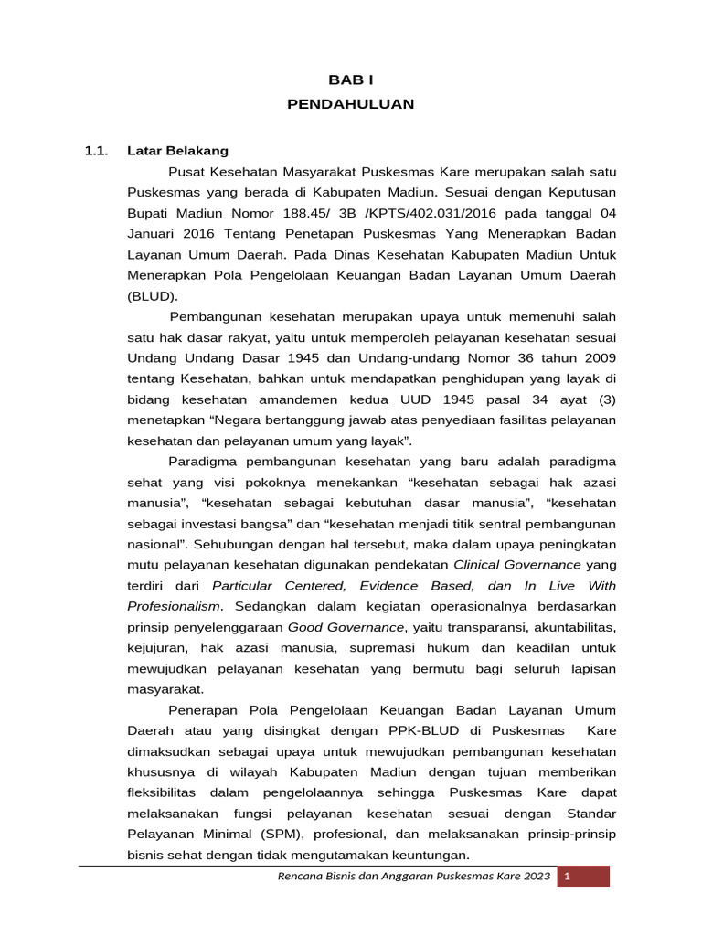 1.4. Bab 1-4 RBA Puskesmas Kare 23 | PDF