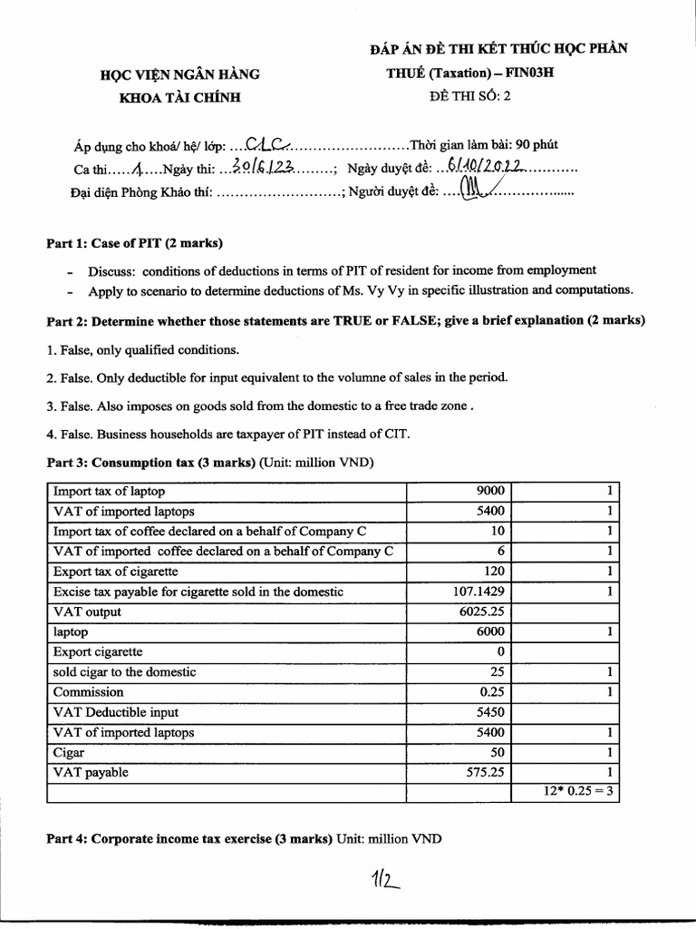 a822a7e2 - Thue FIN03H De 02 Ca 1 ngay 30.06.23 Hẹ CLC | PDF | Taxes | Value Added Tax