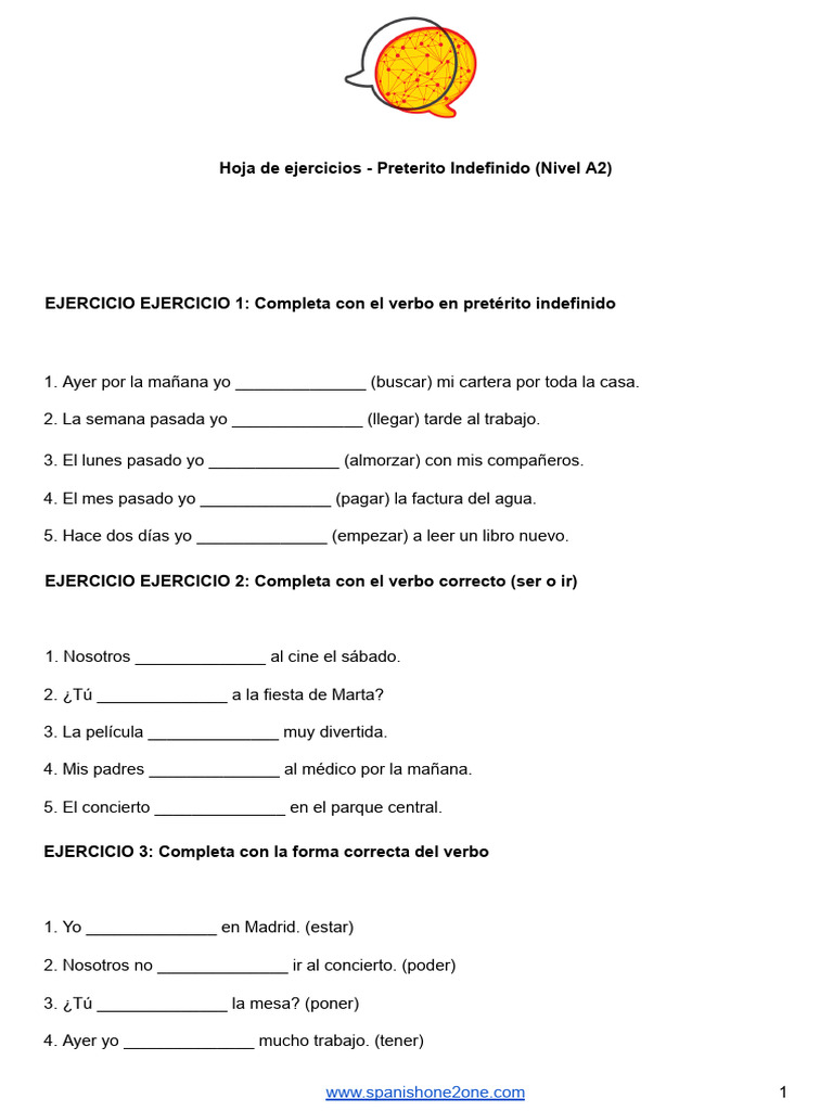 Ejercicios Preterito Indefinido A2-2 | PDF