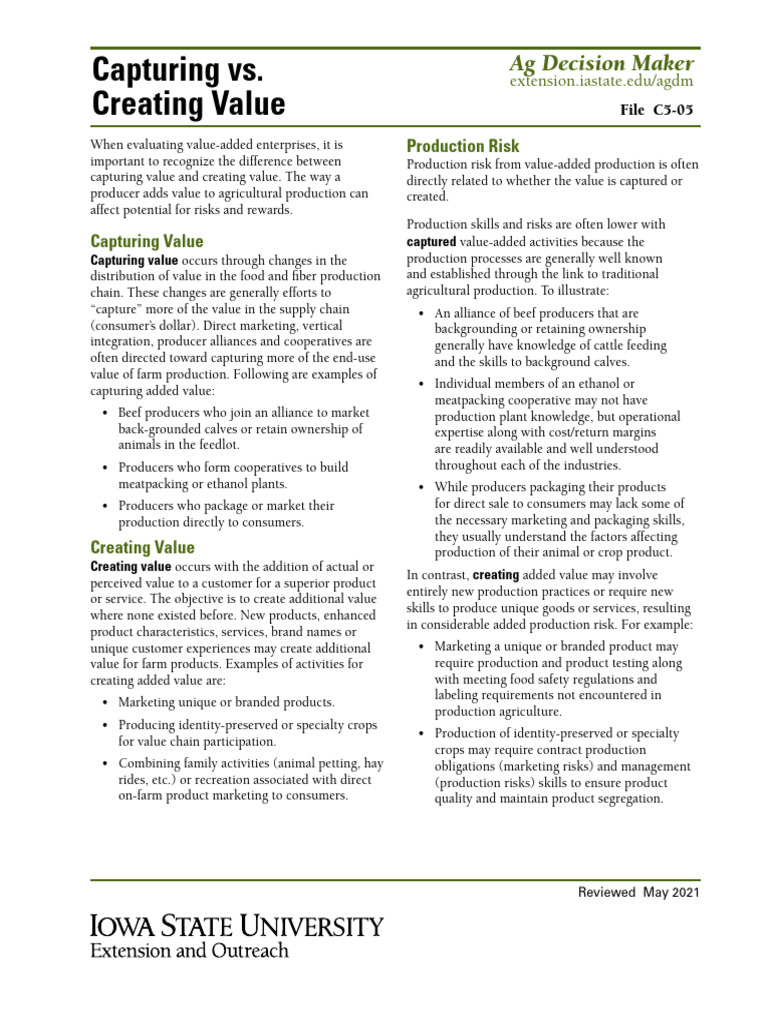 Capturing vs. Creating Value in Agriculture | PDF | Value (Economics ...