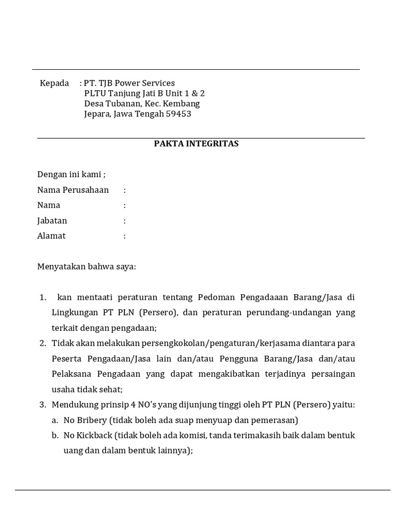 TJBPS - Pakta Integritas | PDF