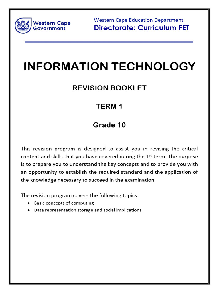 IT Theory Grade 10 Revision Material Term 1 - 2024 | PDF | Computer ...