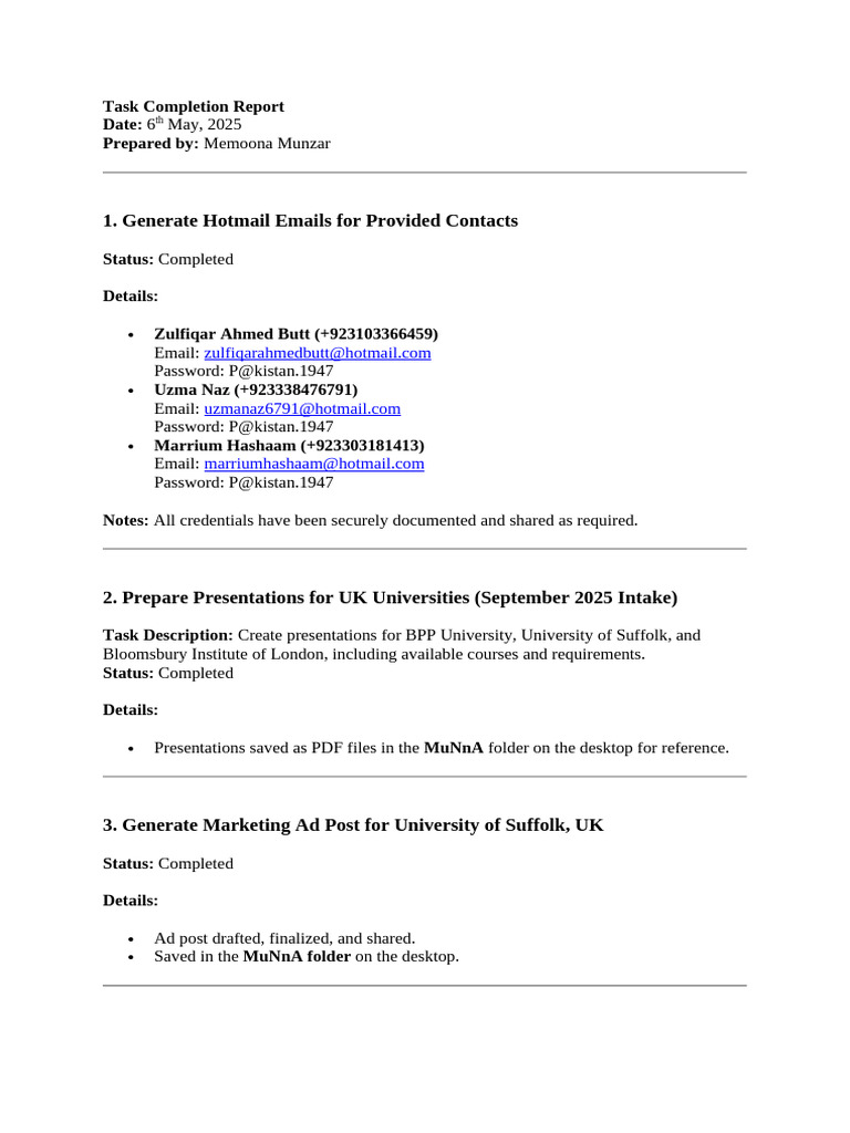 Task Completion Report-06-05-2025 | PDF
