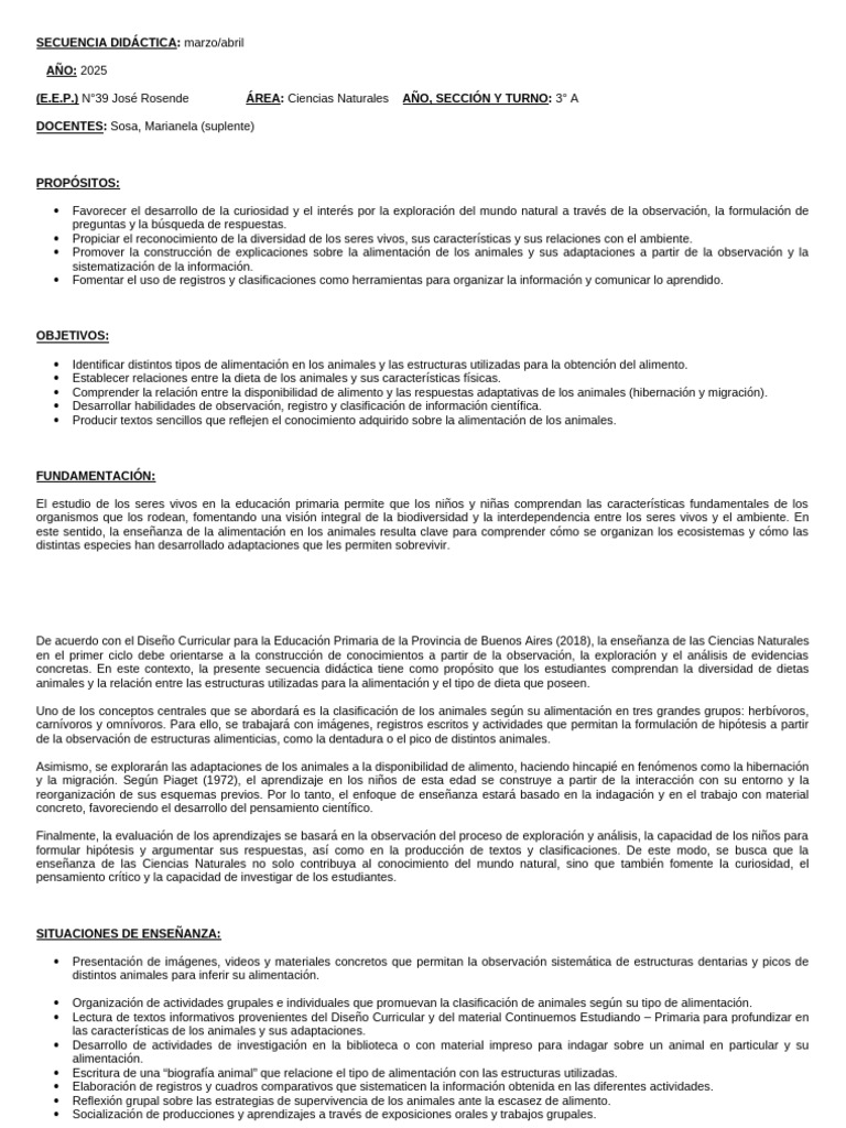 SECUENCIA DIDÁCTICA ciencias naturales marzo actividades | PDF | Enseñando | Observación