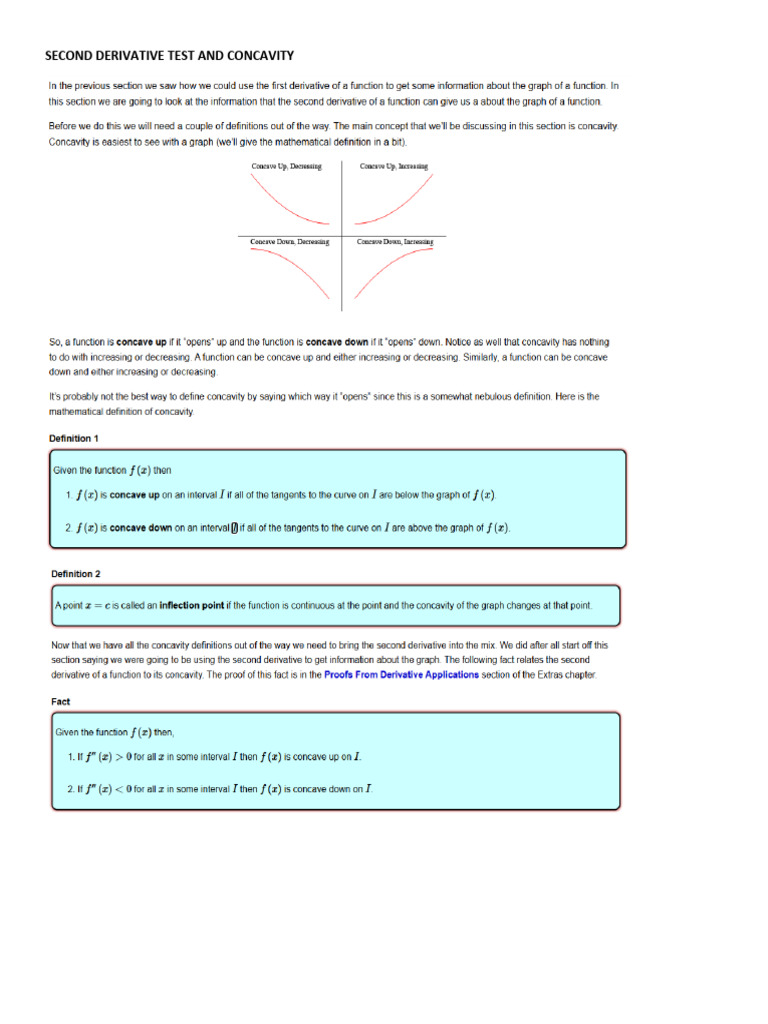Second Derivative Test & Concavity Guide | PDF