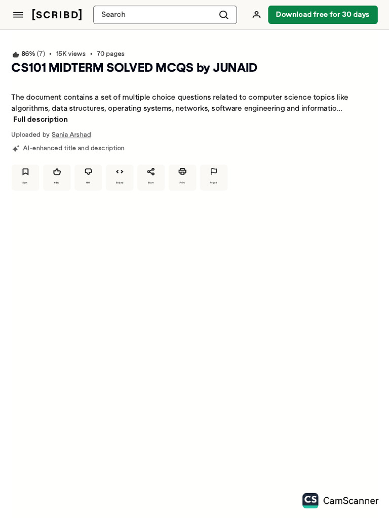 Cs101 Midterm Solved Mcqs by Junaid PDF World Wide Web Internet & Web | PDF | Scribd | Multiple ...