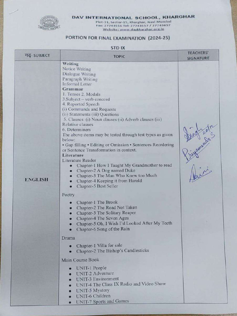 Class Ix Syllabus For Final Examination 2024-25 2 | PDF