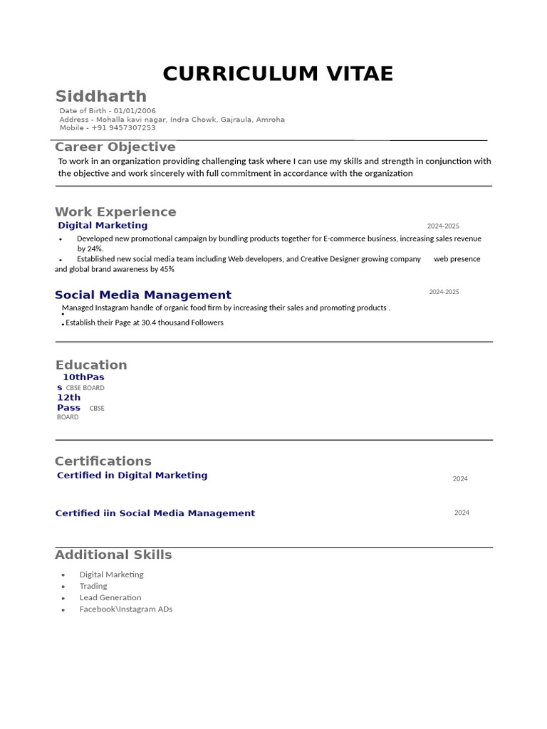 Curriculum Vitae: Siddharth | PDF