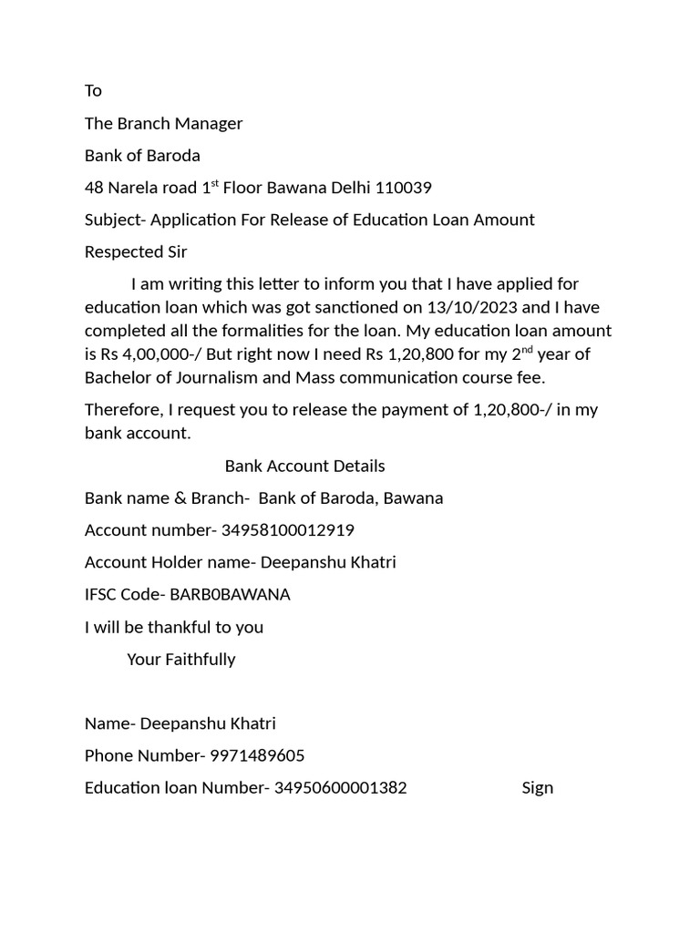 Application To Bank | PDF