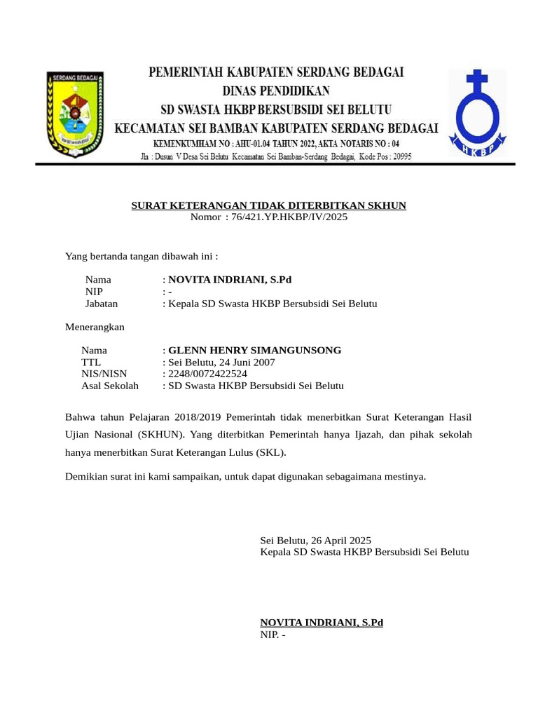 Surat Keterangan Tidak Ada SKHUN | PDF