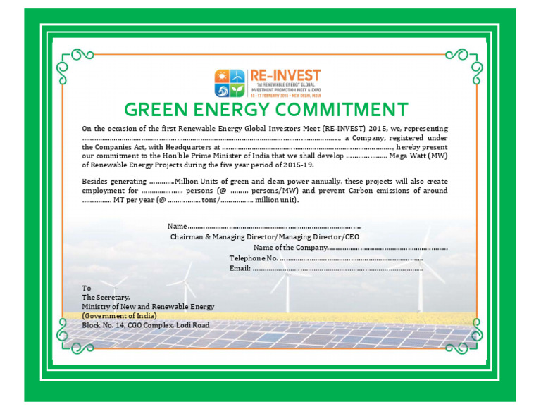 Green Energy Commitment Certificate | PDF
