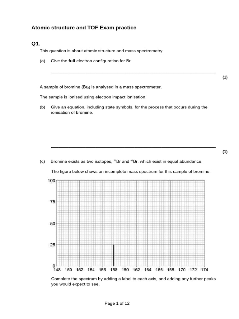 Atomic structure and TOF Exam Practice | PDF | Time Of Flight Mass ...