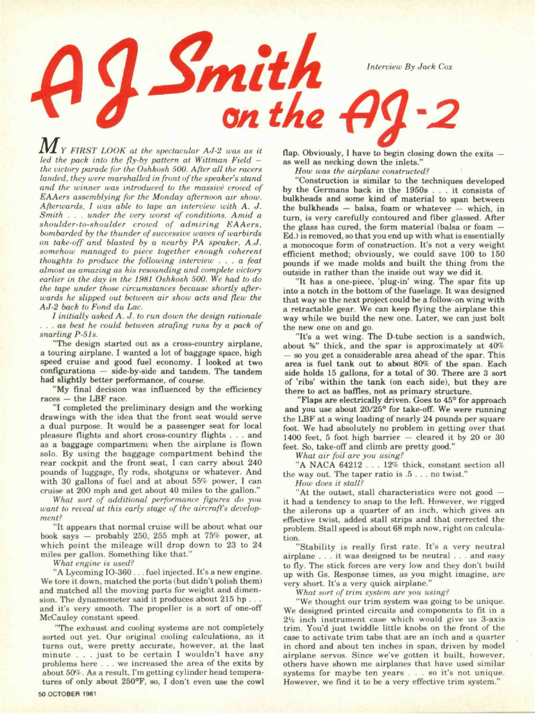 AJ Smith On The AJ-2 - Jack Cox | PDF | Airplane | Aircraft Configurations
