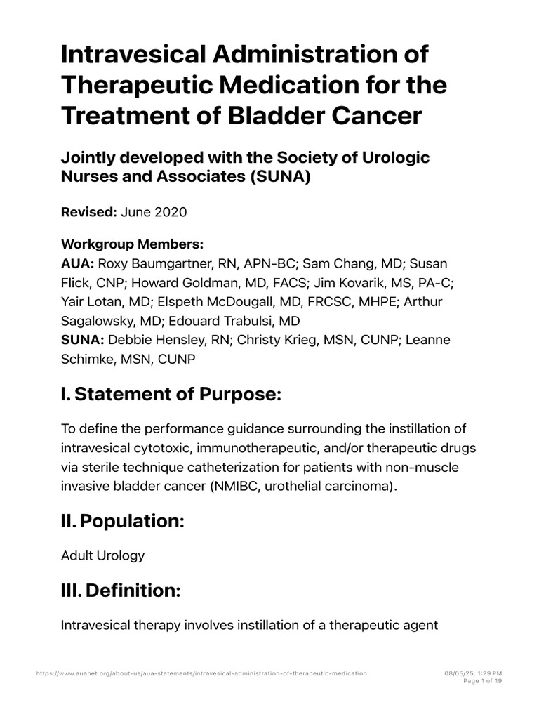 Intravesical Therapy for Bladder Cancer | PDF | Chemotherapy | Urinary ...