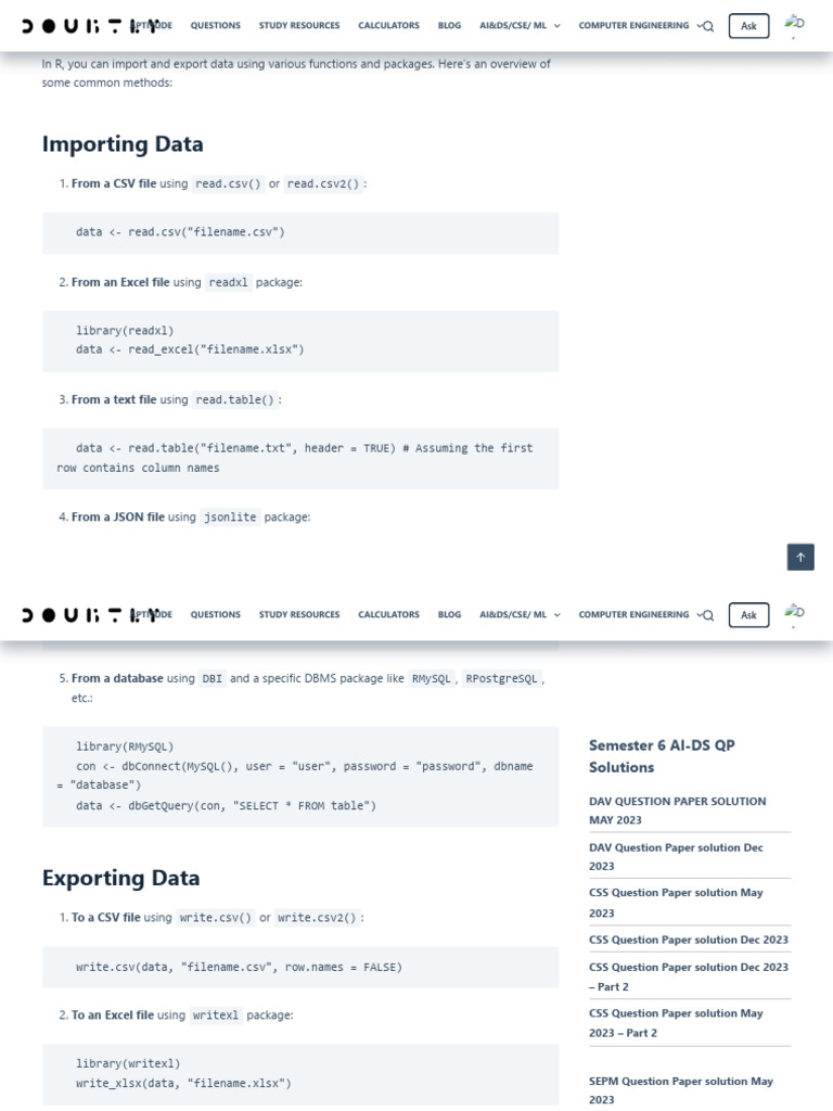 Data Import/Export in R Overview | PDF | Databases | Software