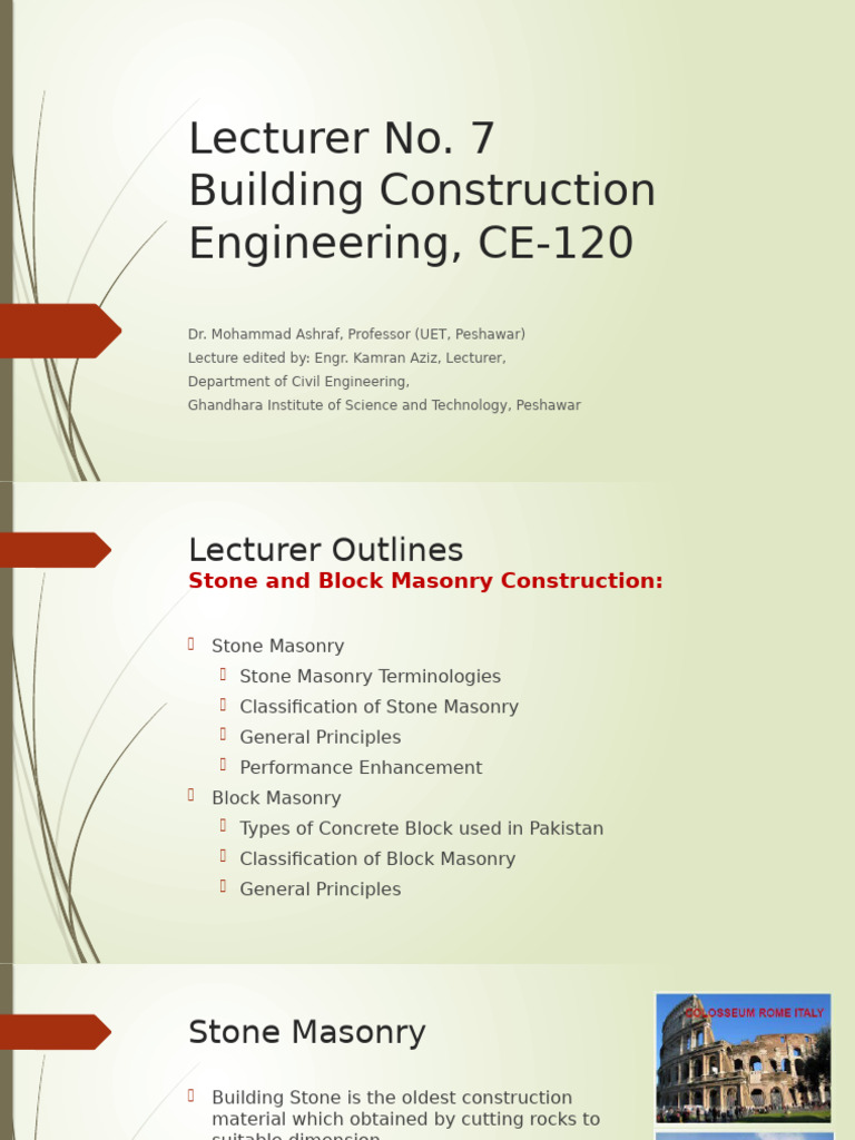 Lecturer No.7, Stone and Block Masonry | PDF | Masonry | Concrete