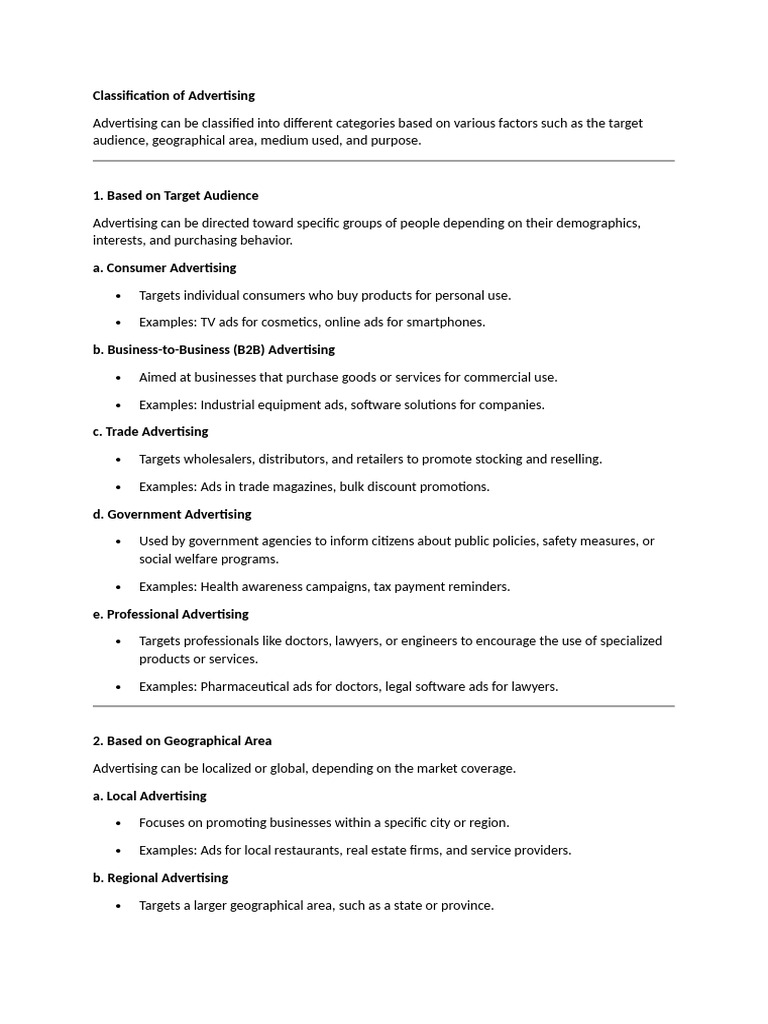 Classification of Advertising | PDF | Advertising | Brand