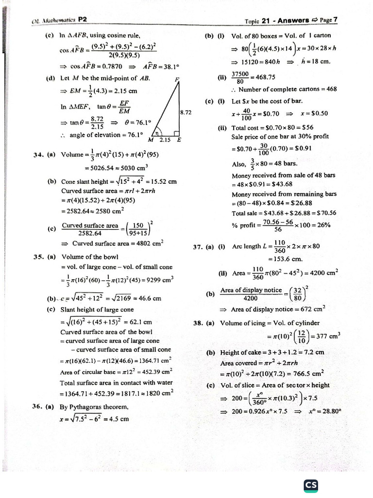 Answer Key Mensuration P2 | PDF