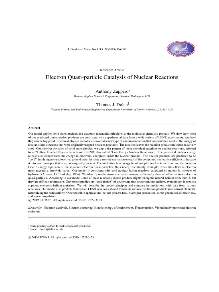 Electron Quasi Particle Catalysis of Nuclear Reactions | PDF | Electron | Atomic Nucleus