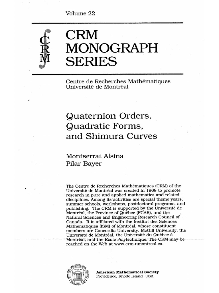 (CRM Monograph Series, V. 22) Montserrat Alsina - Pilar Bayer I Isant - Quaternion Orders ...