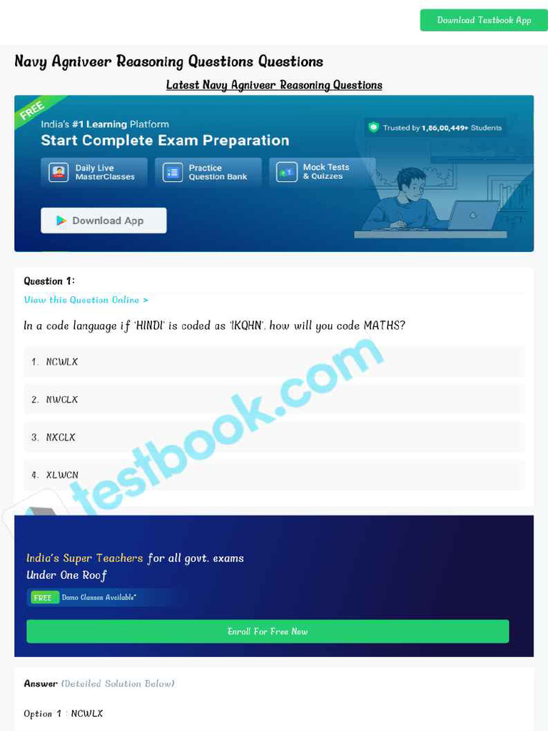 Indian Navy SSR Reasoning Questions | PDF
